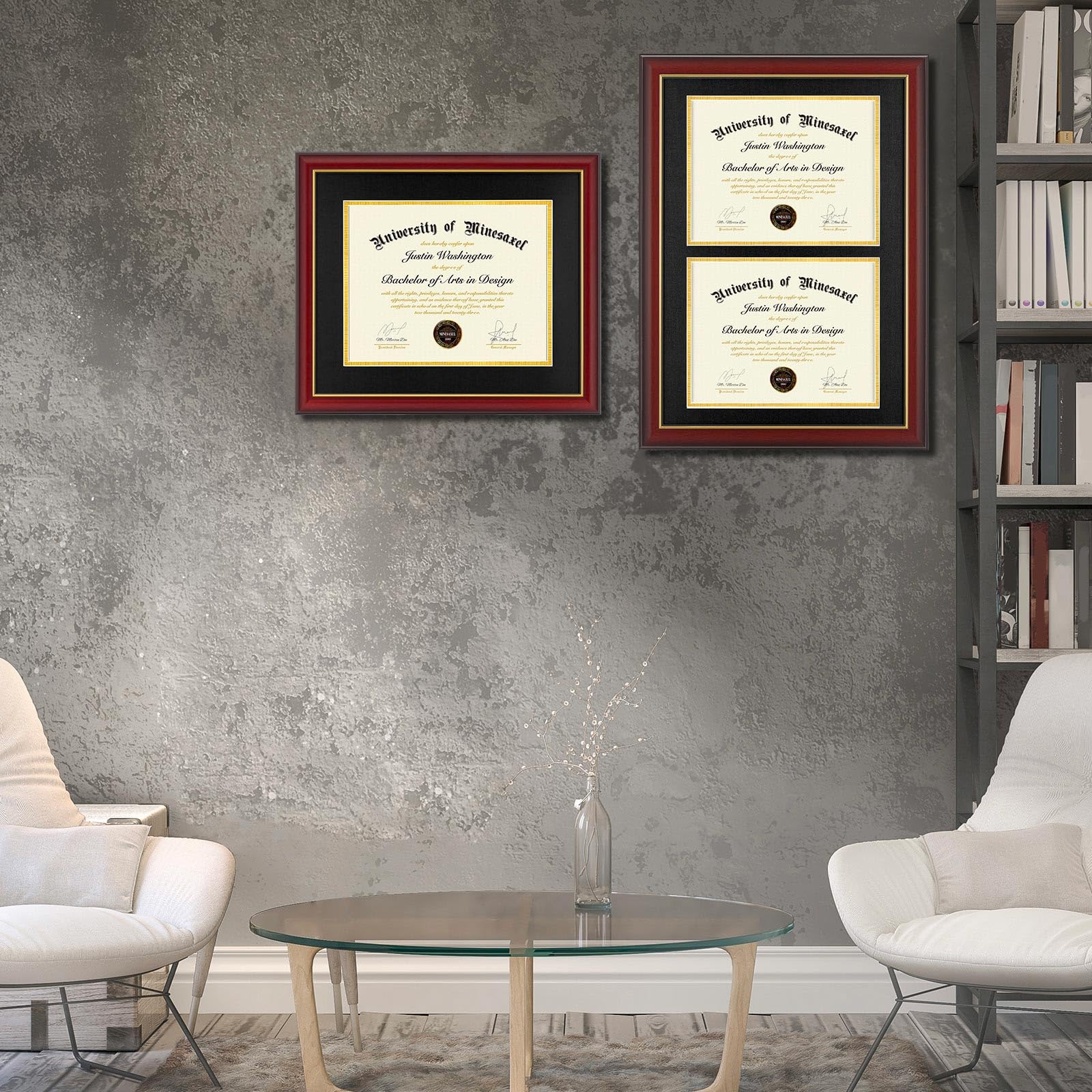 Minesaxel 15x18 Diploma Frames with 11x14 Black Mat Display Documents 11 x 14 or 15 x 18 without Mat, 14x11 Cherry Red Frame for Wall Mounting