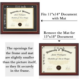 Minesaxel 15x18 Diploma Frames with 11x14 Black Mat Display Documents 11 x 14 or 15 x 18 without Mat, 14x11 Cherry Red Frame for Wall Mounting