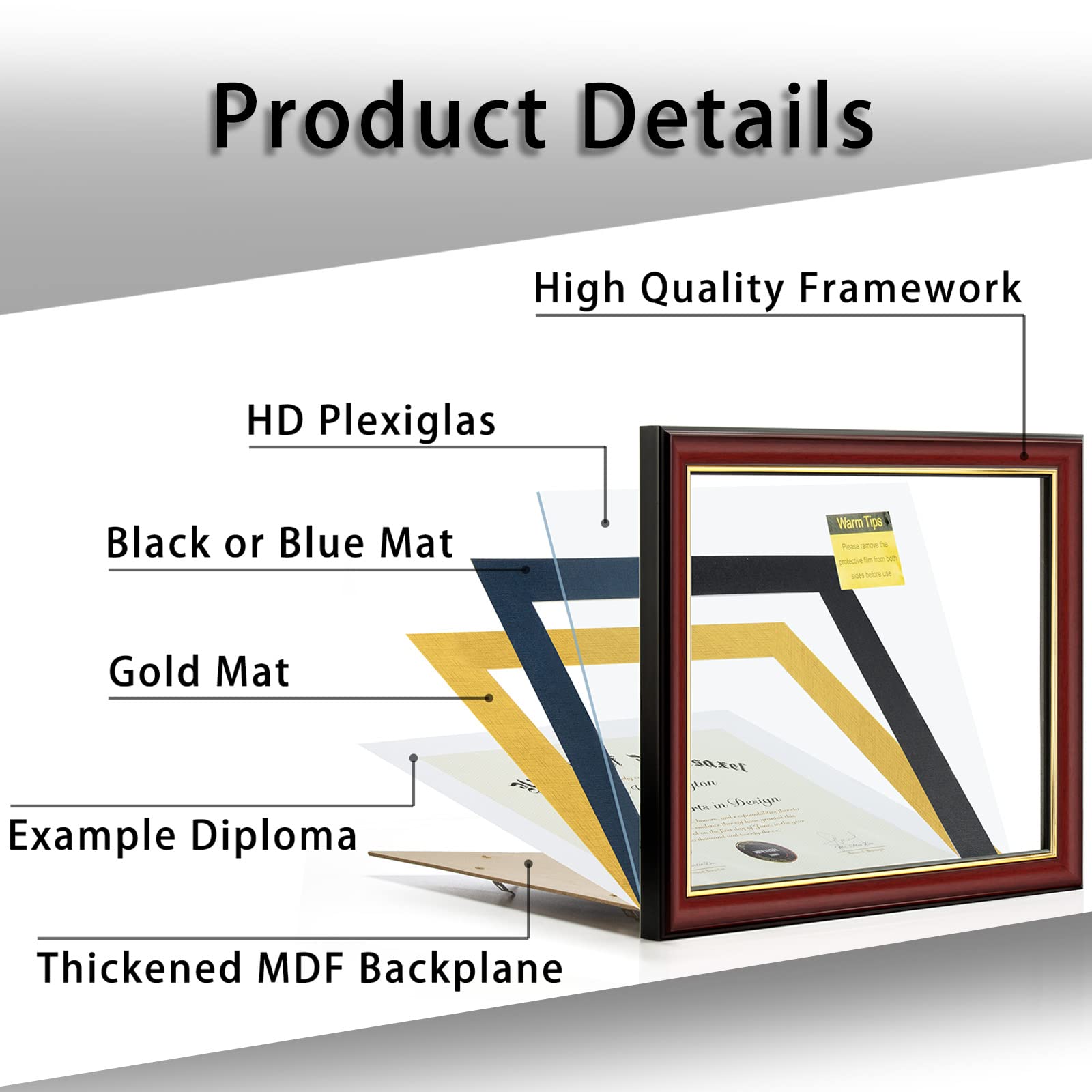 Minesaxel 15x18 Diploma Frames with 11x14 Black Mat Display Documents 11 x 14 or 15 x 18 without Mat, 14x11 Cherry Red Frame for Wall Mounting