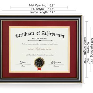 ELSKER&HOME 8.5x11 Document Frame - High Gloss Black Wood Color Frame - Made for Certificates Sized 8.5x11 Inch with Mat and 11x14 Inch Without Mat (Double Mat, Red with Golden Rim)