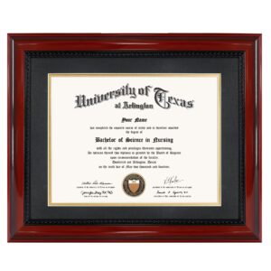 gmframes 8.5x11 diploma degree frame with mat or display 11x14 certificates without mat,solid wood,cherry finish with intricate black rope detail,uv protection acrylic