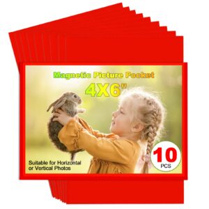 chunniao red magnetic picture frame 4x6 for refrigerator 10 pack,photo magnets sleeves