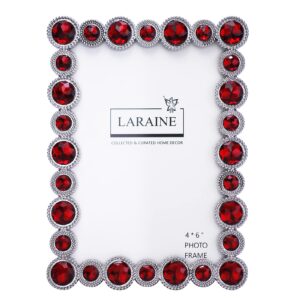 laraine picture photo frame 4x6 rhinestones metal high definition glass display pictures for tabletop crystal home decorative holiday gift (red, 4x6)