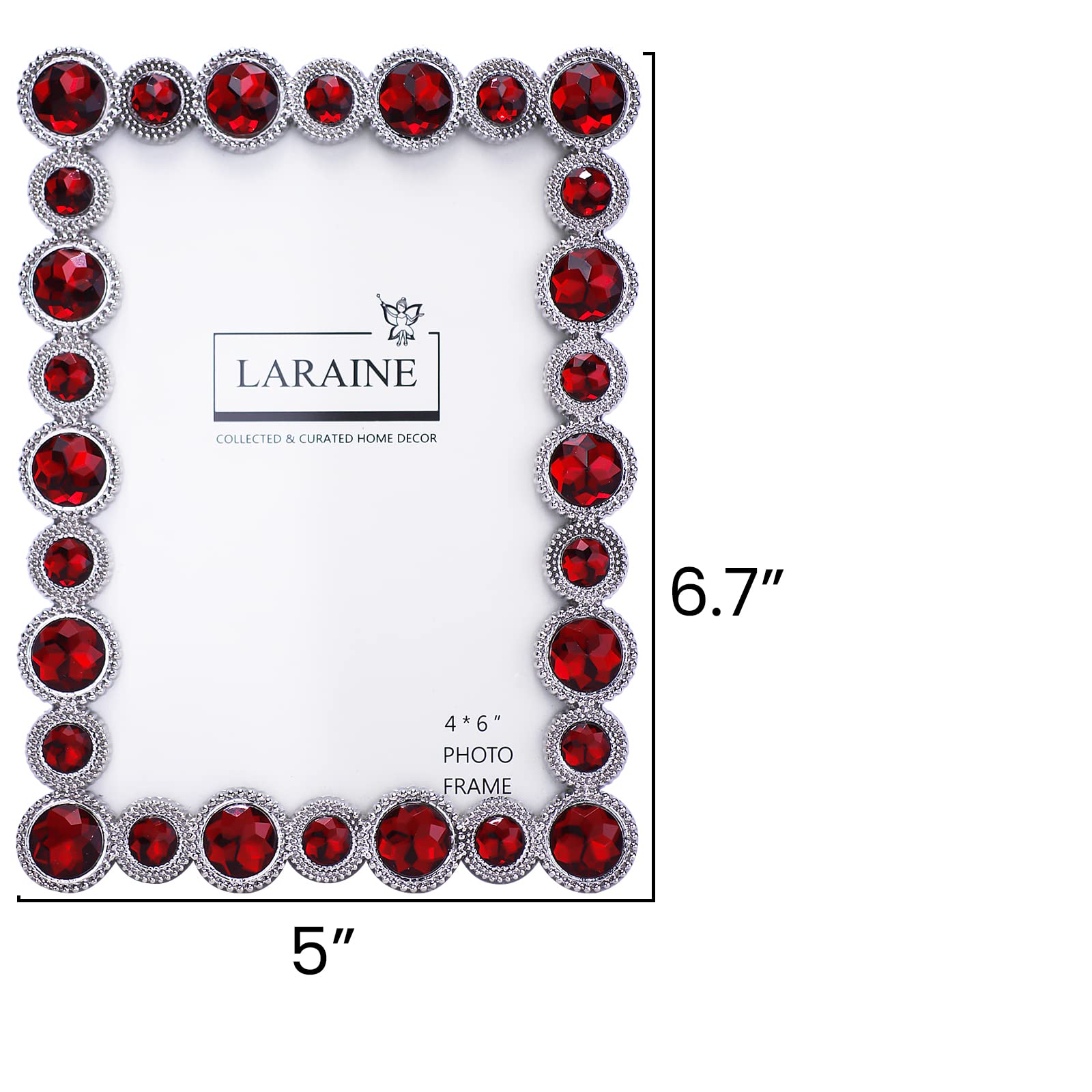 LARAINE Picture Photo Frame 4x6 Rhinestones Metal High Definition Glass Display Pictures for Tabletop Crystal Home Decorative Holiday Gift (Red, 4x6)