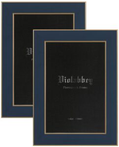 violabbey 4x6 picture frames navy blue set of 2, modern style 4 by 6 photo frame, high definition tempered real glass, wall or tabletop display