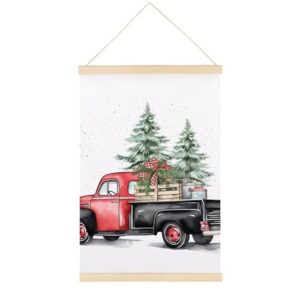 magnetic poster hanger frame, red truck light wooden magnet frame hanger for posters, prints, photos, pictures, maps, scrolls, and canvas artwork, christmas decoration wall hanging kit