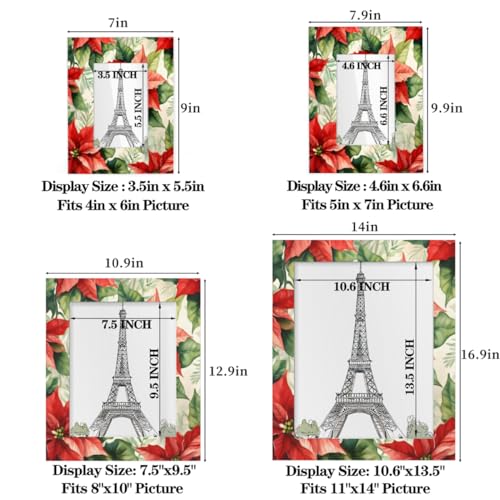 Mardesigns Christmas 11x14 Picture Frame, Red Poinsettia Display Pictures11x14 or 8x10 Photo, Wall Gallery Photo Frames and Tabletop Display Frame