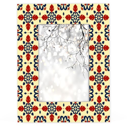 cfpolar Ceramic Tile Red Flowers 4x6 Picture Frame, Solid Wood 4x6 Photo Frame Fits to 4x6 inch Photo, High Definition Acrylic 4x6 Picture Frames for Tabletop & Wall Display Home Decor Frame