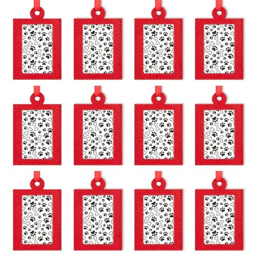 Dog Paw Print Christmas Photo Ornament Frame Red Picture Frame for Xmas Tree Hanging Decoration