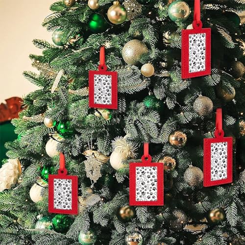 Dog Paw Print Christmas Photo Ornament Frame Red Picture Frame for Xmas Tree Hanging Decoration