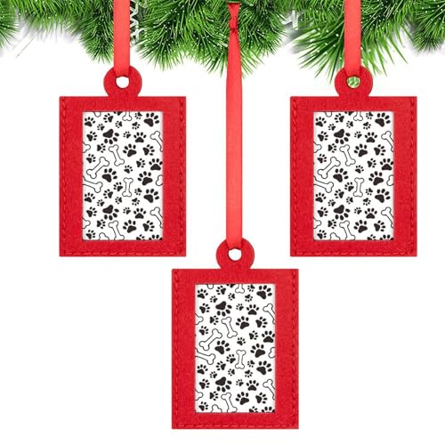 Dog Paw Print Christmas Photo Ornament Frame Red Picture Frame for Xmas Tree Hanging Decoration