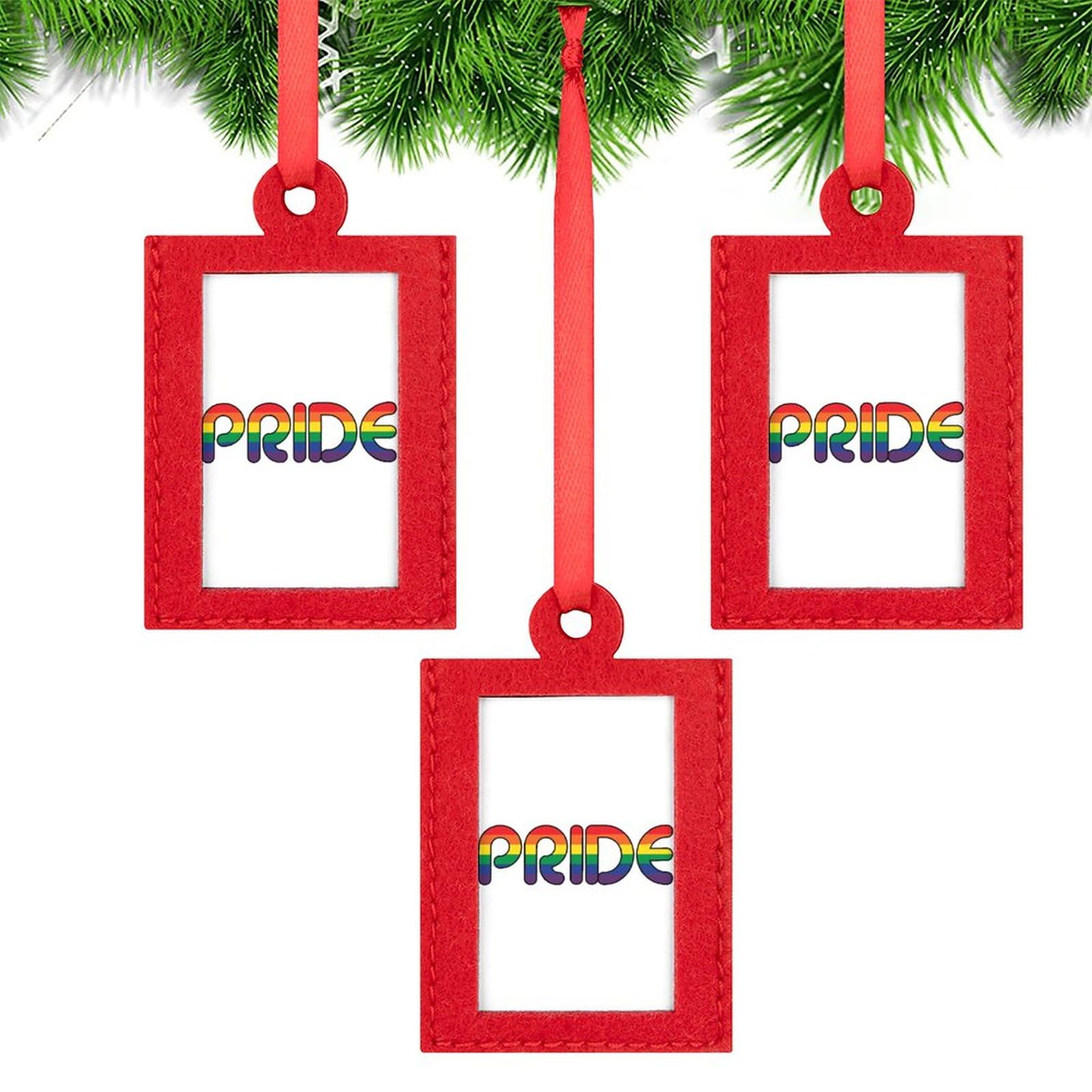 Rainbow Pride Christmas Photo Ornament Frame Red Picture Frame for Xmas Tree Hanging Decoration