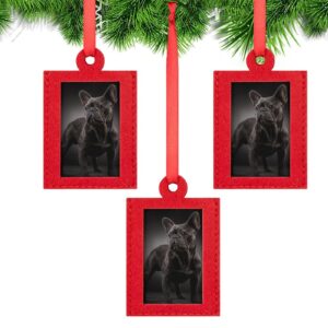 French Bulldog Portrait Christmas Photo Ornament Frame Red Picture Frame for Xmas Tree Hanging Decoration