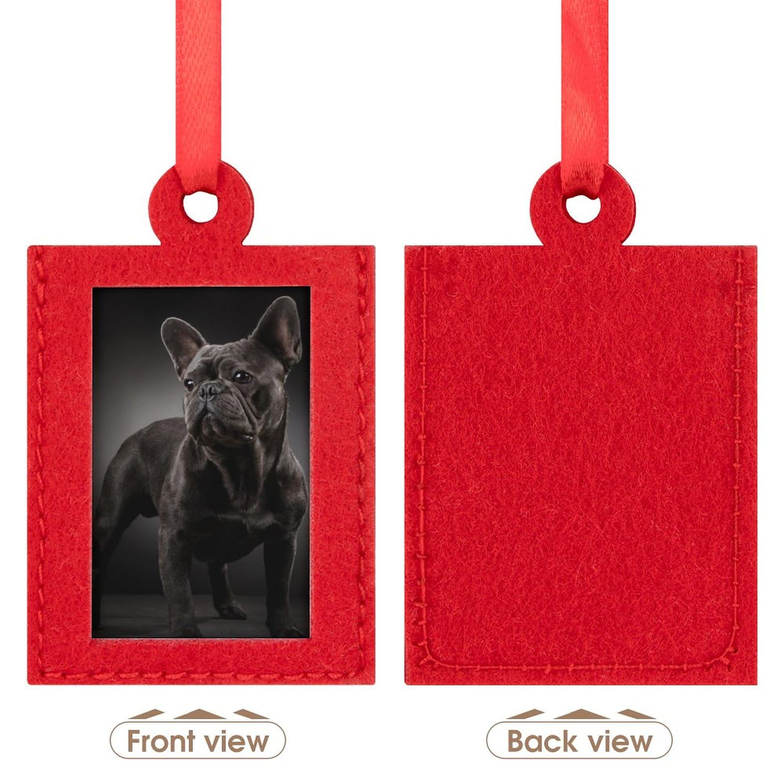 French Bulldog Portrait Christmas Photo Ornament Frame Red Picture Frame for Xmas Tree Hanging Decoration