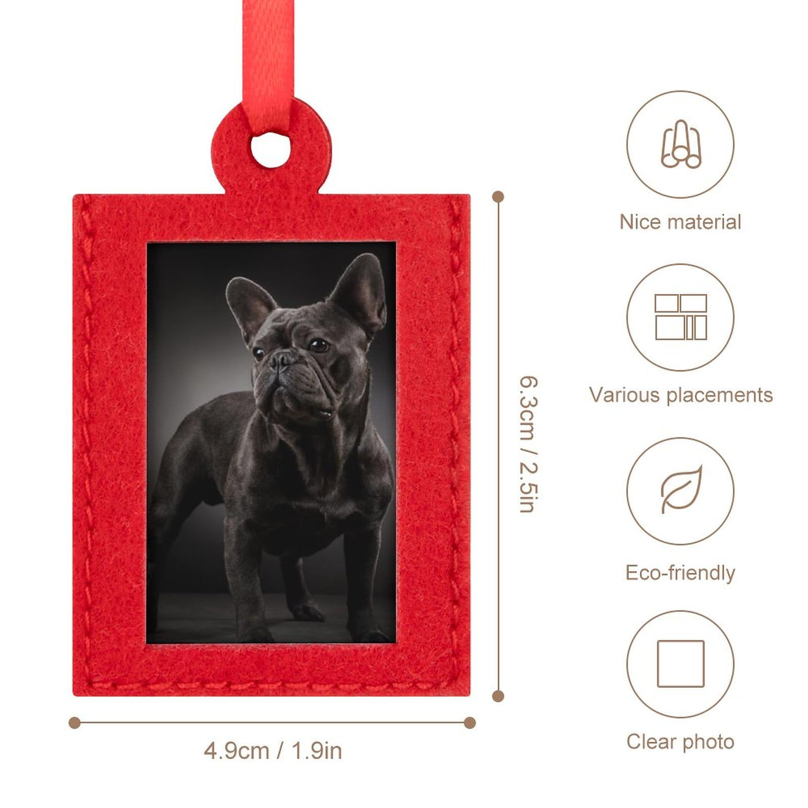 French Bulldog Portrait Christmas Photo Ornament Frame Red Picture Frame for Xmas Tree Hanging Decoration