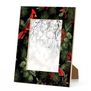 Mardesigns Merry Christmas 5x7 Picture Frame, Red Bird Winter Photo Picture Frame Display 5x7 or 4x6 Pictures for Wall and Table Vertical or Horizontal Display Photo Frame