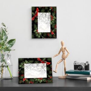 Mardesigns Merry Christmas 5x7 Picture Frame, Red Bird Winter Photo Picture Frame Display 5x7 or 4x6 Pictures for Wall and Table Vertical or Horizontal Display Photo Frame