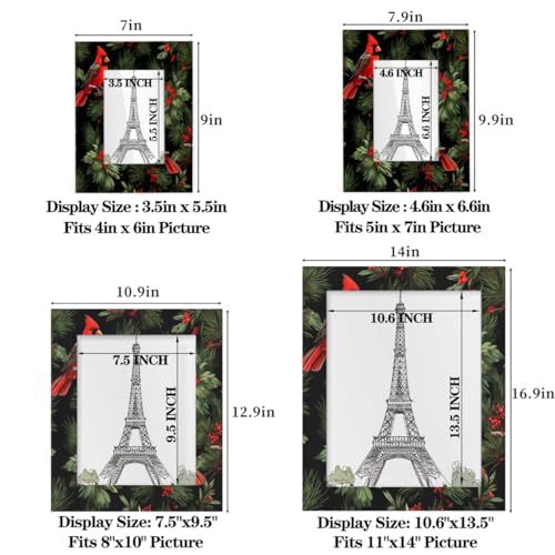 Mardesigns Merry Christmas 5x7 Picture Frame, Red Bird Winter Photo Picture Frame Display 5x7 or 4x6 Pictures for Wall and Table Vertical or Horizontal Display Photo Frame