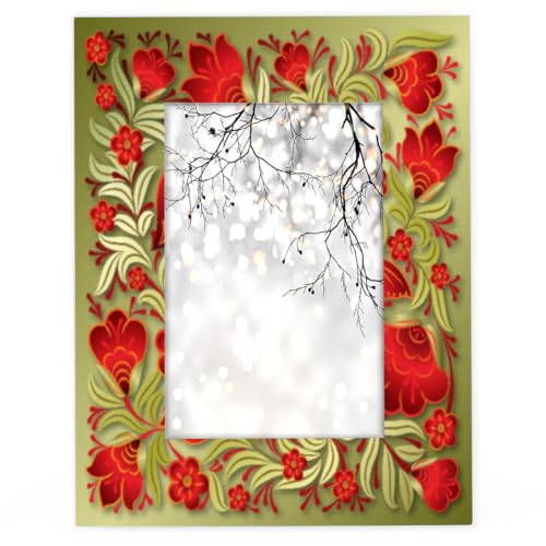 Yzrwebo Tropical Floral 4x6 Picture Frame Red Flower Leaves Wood Photo Frames High Transparent Horizontal and Vertical Tabletop Display or Wall Mounting for Family Home Gallery Office