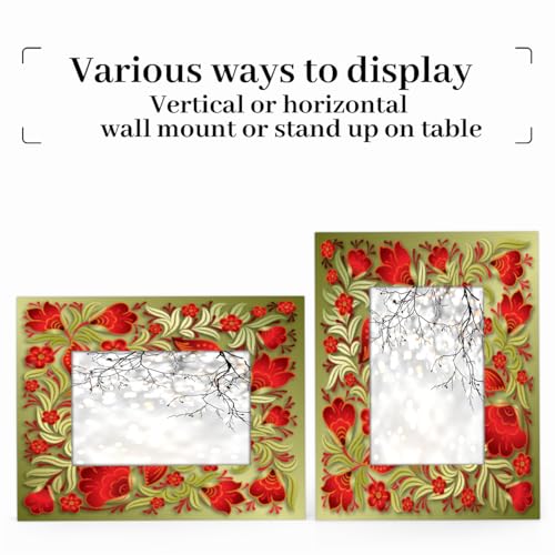 Yzrwebo Tropical Floral 4x6 Picture Frame Red Flower Leaves Wood Photo Frames High Transparent Horizontal and Vertical Tabletop Display or Wall Mounting for Family Home Gallery Office