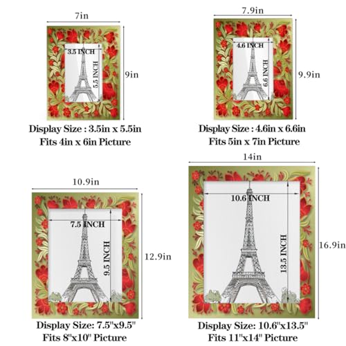 Yzrwebo Tropical Floral 4x6 Picture Frame Red Flower Leaves Wood Photo Frames High Transparent Horizontal and Vertical Tabletop Display or Wall Mounting for Family Home Gallery Office