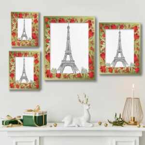 Yzrwebo Tropical Floral 4x6 Picture Frame Red Flower Leaves Wood Photo Frames High Transparent Horizontal and Vertical Tabletop Display or Wall Mounting for Family Home Gallery Office