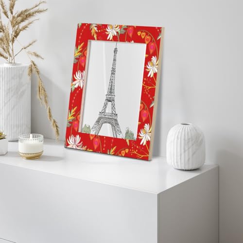 Yzrwebo Ethnica Floral 4x6 Picture Frame Red Background Wood Photo Frames High Transparent Horizontal and Vertical Tabletop Display or Wall Mounting for Family Home Gallery Office