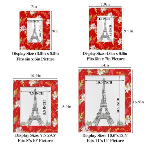 Yzrwebo Ethnica Floral 4x6 Picture Frame Red Background Wood Photo Frames High Transparent Horizontal and Vertical Tabletop Display or Wall Mounting for Family Home Gallery Office