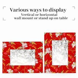 Yzrwebo Ethnica Floral 4x6 Picture Frame Red Background Wood Photo Frames High Transparent Horizontal and Vertical Tabletop Display or Wall Mounting for Family Home Gallery Office