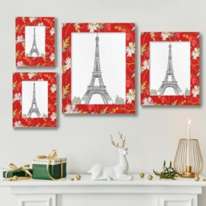 Yzrwebo Ethnica Floral 4x6 Picture Frame Red Background Wood Photo Frames High Transparent Horizontal and Vertical Tabletop Display or Wall Mounting for Family Home Gallery Office