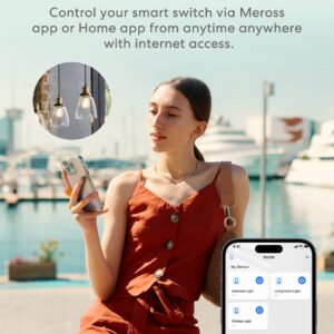 meross 3 Way Smart Switch, Smart Light Switch Supports Apple HomeKit, Siri, Alexa, Google Assistant & SmartThings, 2.4GHz WiFi Light Switch Neutral Wire Required, Remote Control Timer 1 Pack