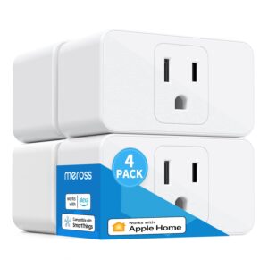 meross smart plug mini support apple homekit, siri, alexa, app control, timer, 15a & reliable wifi outlet, no hub needed, 2.4g wifi only, 4 pack