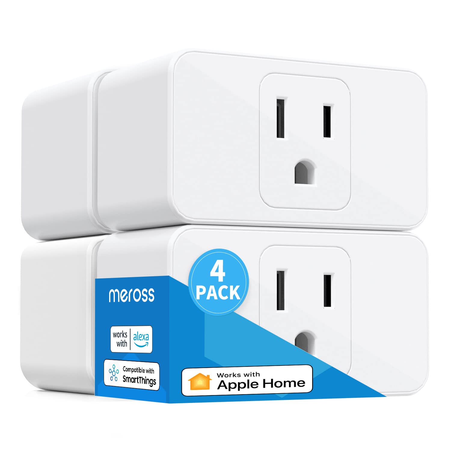 meross Smart Plug Mini Support Apple HomeKit, Siri, Alexa, App Control, Timer, 15A & Reliable WiFi Outlet, No Hub Needed, 2.4G WiFi Only, 4 Pack