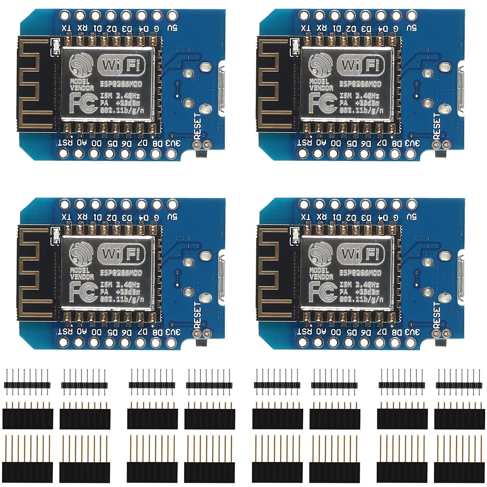 AITIAO 4Pcs ESP8266 ESP-12 ESP-12F NodeMcu Mini D1 Module for WeMos Lua 4M Bytes WLAN WiFi Internet Development Board Base on ESP8266 ESP-12F Compatible with WeMos D1 Mini