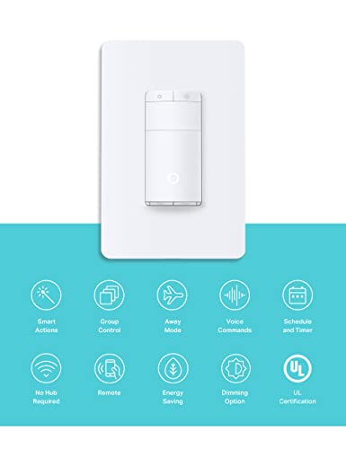 Kasa Smart Motion Sensor Switch, Dimmer Light Switch, Single Pole, Needs Neutral Wire, 2.4GHz Wi-Fi, Compatible with Alexa & Google Assistant, UL Certified, No Hub Required(ES20M) White 1-Pack