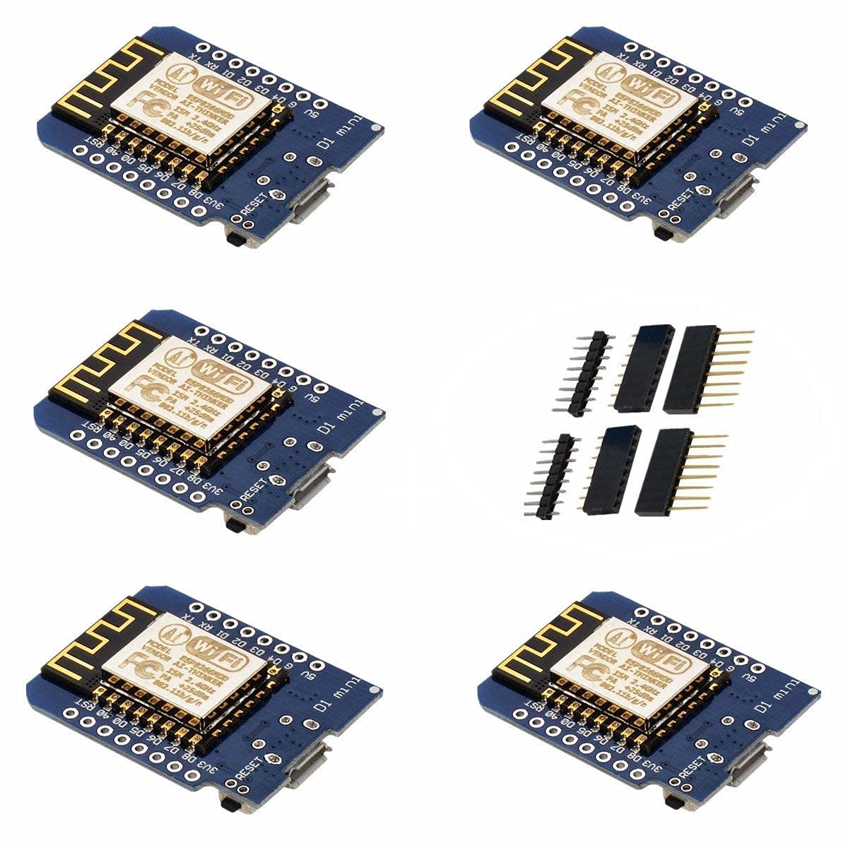 JacobsParts 5-Pack D1 Mini NodeMCU LUA MicroPython WiFi ESP8266 ESP-12 WeMos Microcontroller