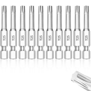 t25 torx bits(10-pack 2 inch), 1/4 inch hex shank s2 steel magnetic star 6 point screwdriver bit set