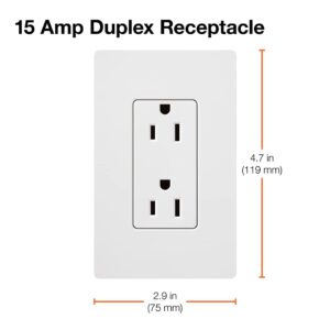 Lutron Claro 15 Amp Duplex Outlet, CAR-15-WH, White (Pack of 2)