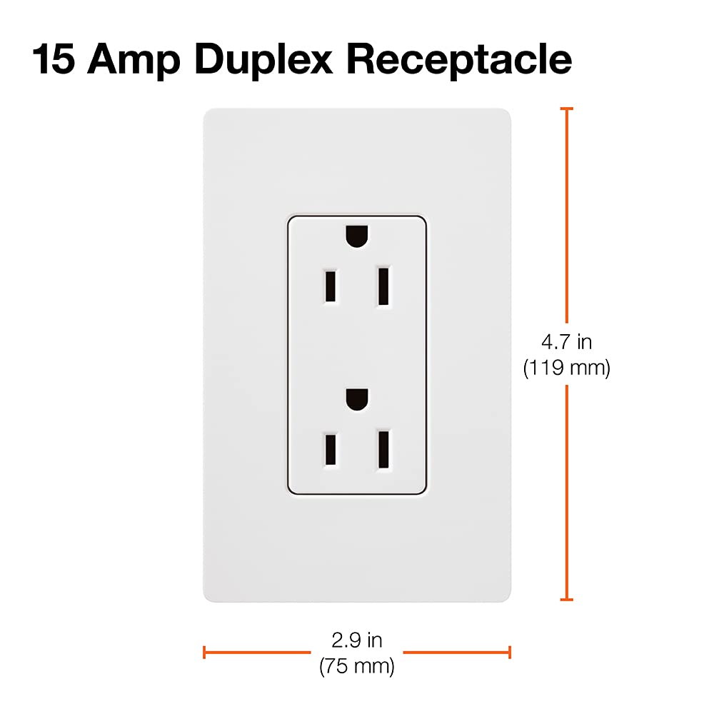 Lutron Claro 15 Amp Duplex Outlet, CAR-15-WH, White (Pack of 2)