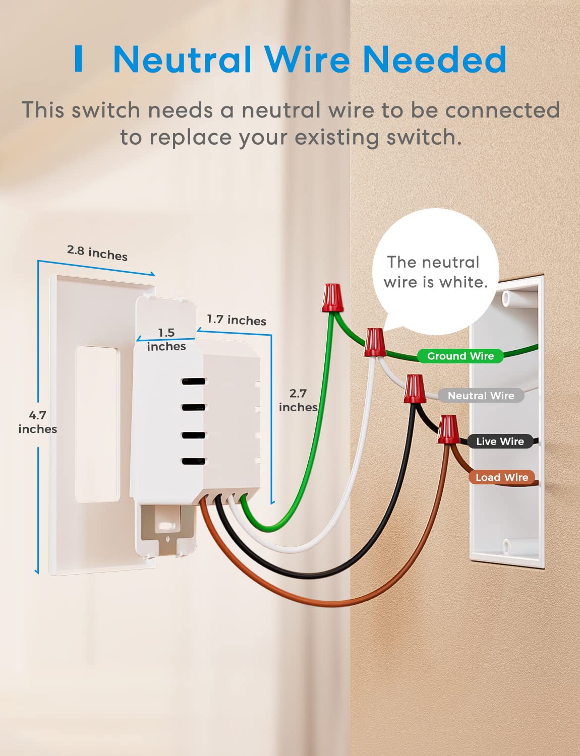 meross Smart Dimmer Switch Single Pole Supports Apple HomeKit, Alexa Google Assistant & SmartThings, 2.4GHz WiFi Light Switch for Dimmable LED, Neutral Wire Required, Remote Control Schedule, 1 Pack