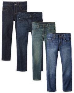 the children's place boys basic straight leg jeans,carbon wash/deep blue wash/dk juptier/dk rinse wash 4 pack,8