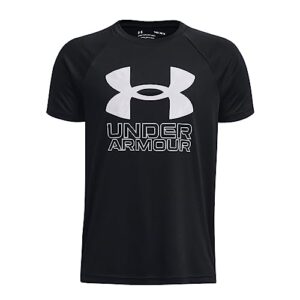 under armour boys tech hybrid printed fill short-sleeve t-shirt, (009) black / / white, medium