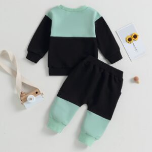 Kupretty Toddler Baby Boy Fall Winter Clothes Color Block Long Sleeve Sweatshirt Pullovers + Joggers Pants Outfit Set (Black Green, 18-24 Months)