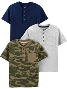 simple joys by carter's baby boys' 3-pack short-sleeve tee shirts, green camo/grey heather/navy, 18 months