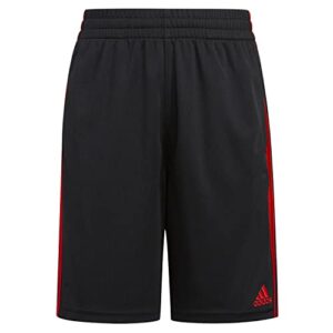 adidas boys' big elastic waistband classic 3-stripes shorts, black with red, xl(18/20)