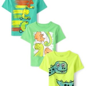 The Children's Place Baby Toddler Boys Short Sleeve Graphic T-shirt 3-pack, Dinos, 4T