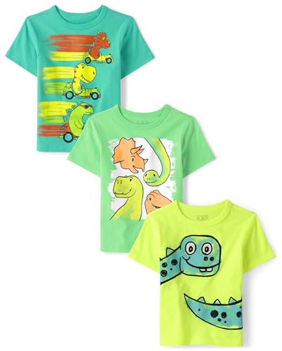 The Children's Place Baby Toddler Boys Short Sleeve Graphic T-shirt 3-pack, Dinos, 4T