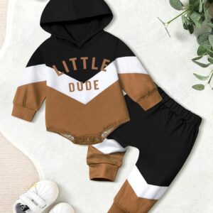 AGAPENG Baby Boy Clothes 3-6 Months Color Block Hoodie Sweatsuit Oversized Sweatshirt Onesie Romper Long Pants Fall Baby Boy Clothes Baby Boy Winter Clothes Thanksgiving Outfit Brown