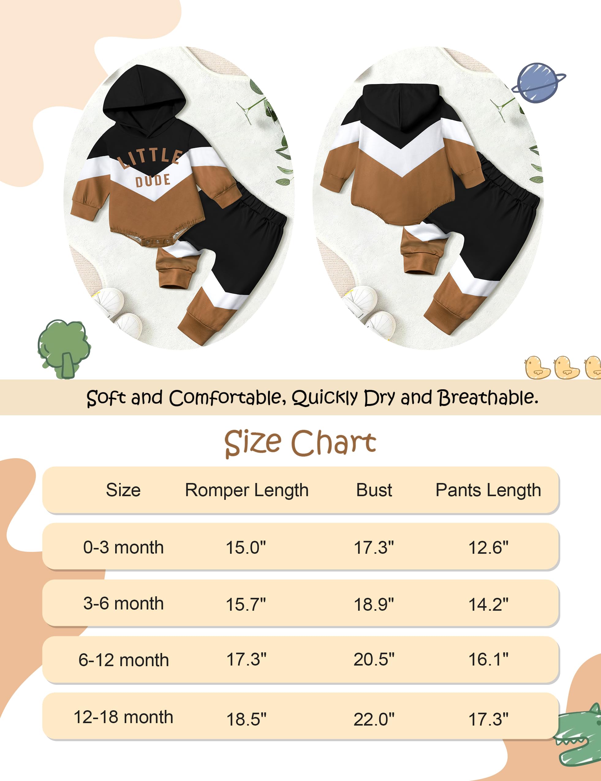 AGAPENG Baby Boy Clothes 3-6 Months Color Block Hoodie Sweatsuit Oversized Sweatshirt Onesie Romper Long Pants Fall Baby Boy Clothes Baby Boy Winter Clothes Thanksgiving Outfit Brown