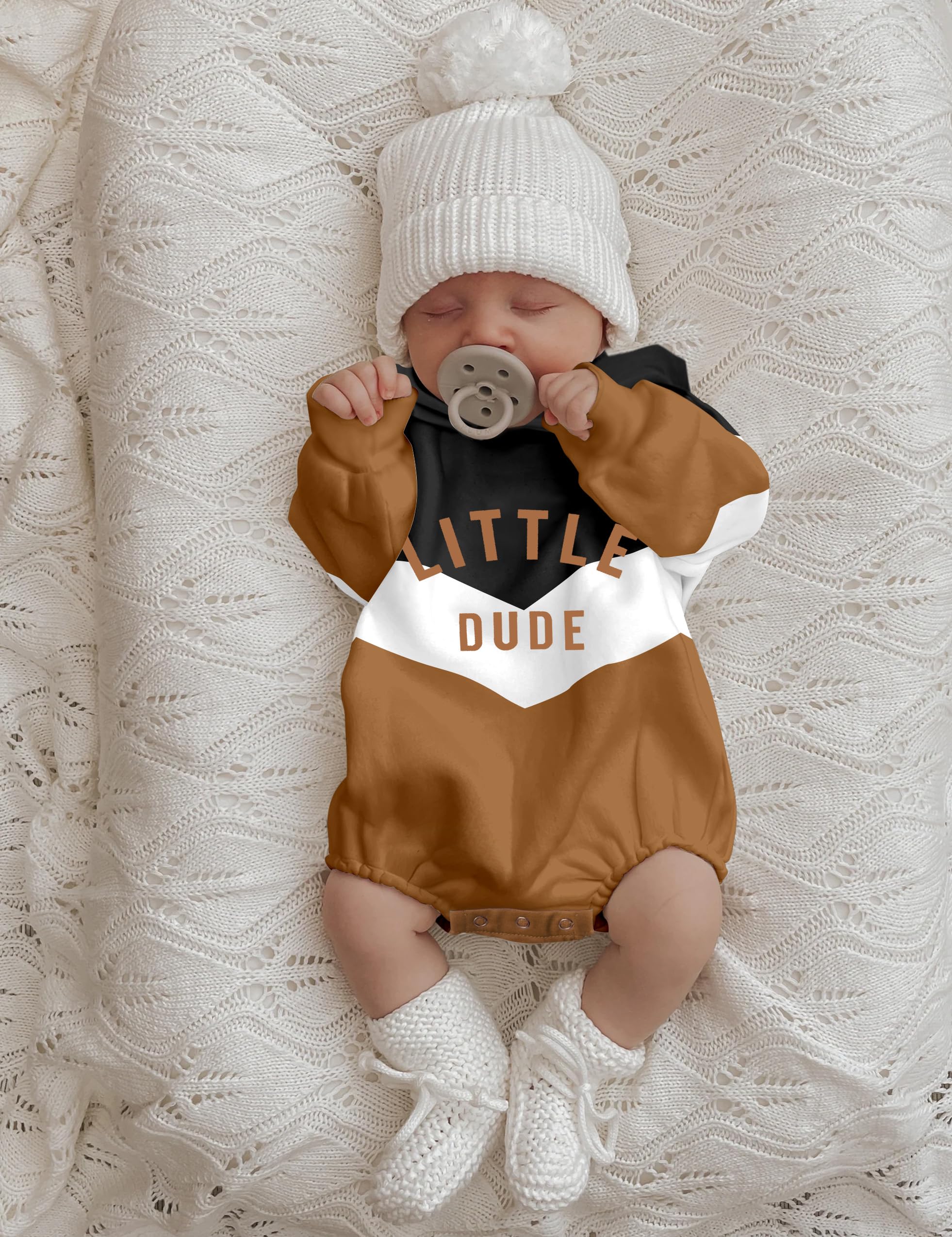 AGAPENG Baby Boy Clothes 3-6 Months Color Block Hoodie Sweatsuit Oversized Sweatshirt Onesie Romper Long Pants Fall Baby Boy Clothes Baby Boy Winter Clothes Thanksgiving Outfit Brown